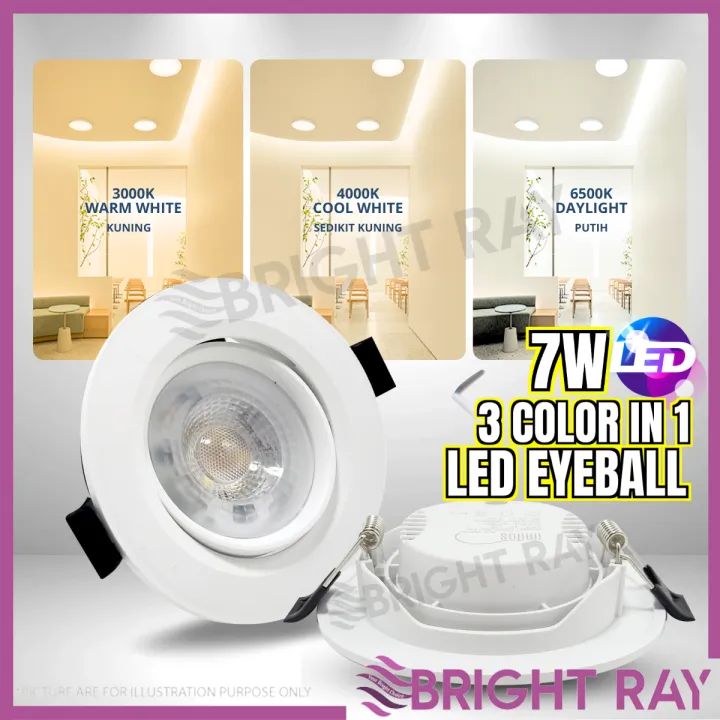 [3 TONED] 7W LED Eyeball 3 Color Eye Ball Downlight Spotlight Plaster ...