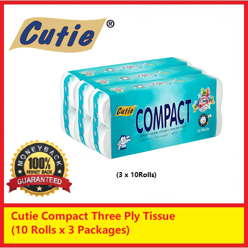 [Ready Stock] Cutie Compact 2 Ply Tissue 30 Rolls (3 Packets x 10 Rolls) Toilet Paper Tissue ...
