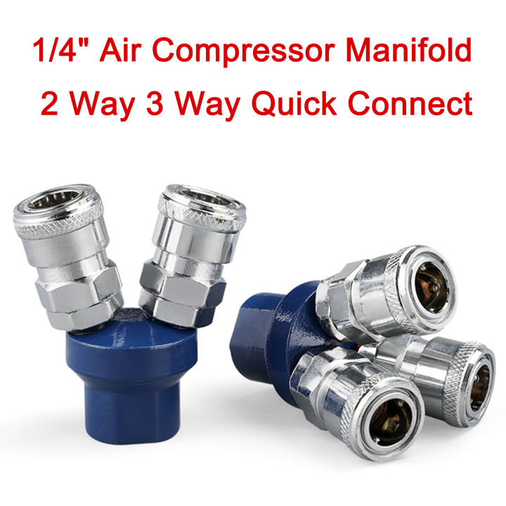 1/4" Air Compressor Manifold 2 Way 3 Way Quick Connect Multi Hose ...
