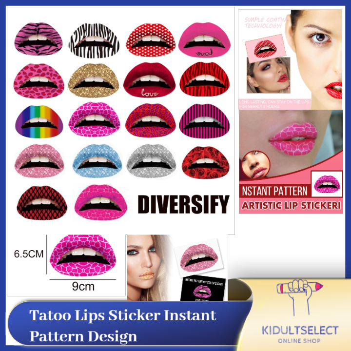 Tattoo Lips Paste Sticker Instant Pattern Design Artistic and Cute ...