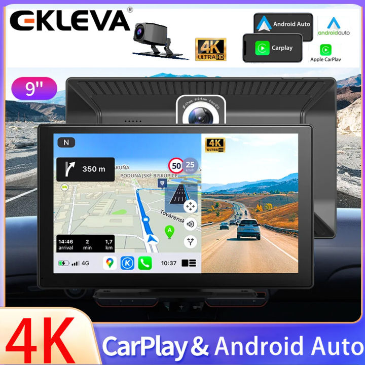 EKLEVA กล้องติดรถยนต์4K 9นิ้วพร้อม Morrir Link Carplay & Android Auto ...