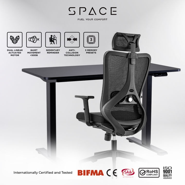 SPACE Essential Ergonomic Chair & Height Adjustable Smart Desk Lite ...