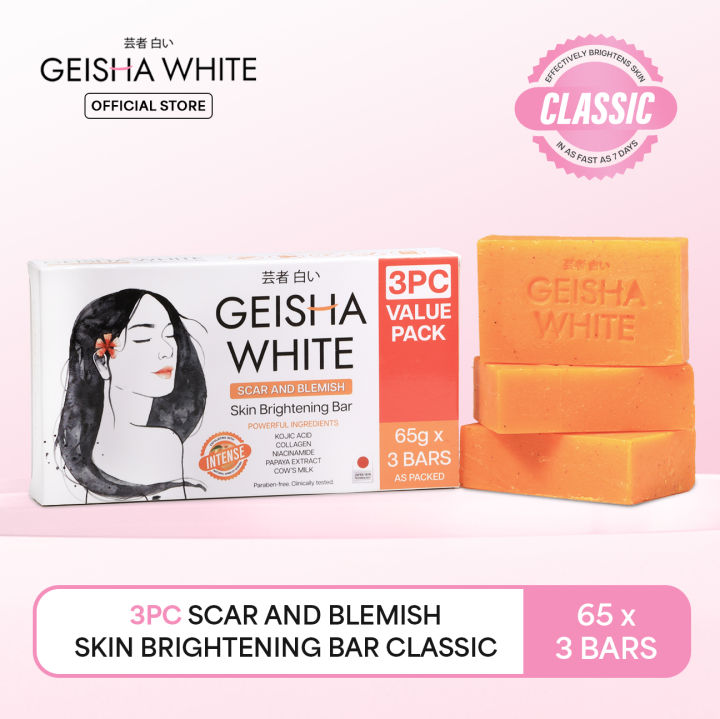 Geisha White Scar and Blemish Skin Brightening Bar 65g x 3PC (CLASSIC) | Lazada PH