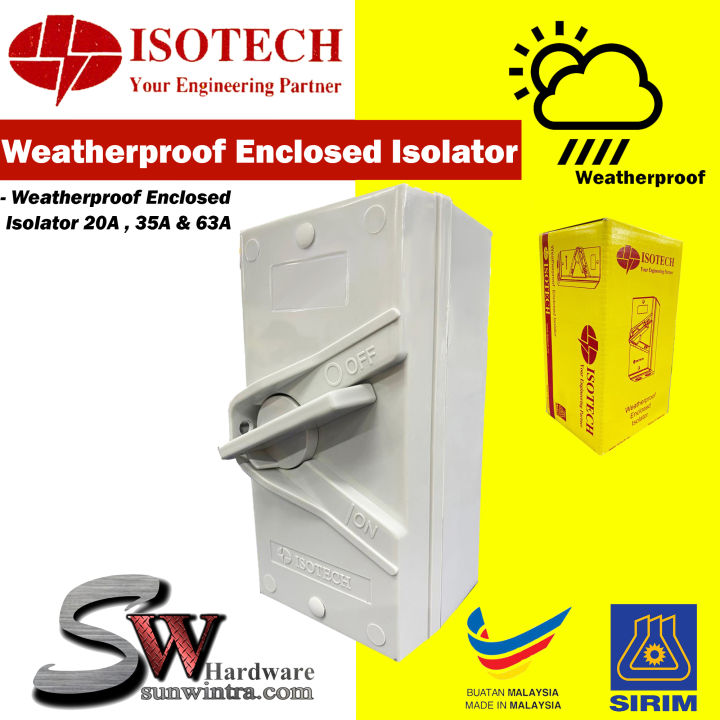 ISOTECH IP66 WHT20 20A/35A/63A 3 POLE WEATHERPROOF ISOLATOR SWITCH / SURFACE SWITCH (440VAC ...