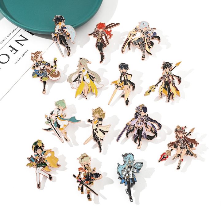 Genshin Impact Character Albedo Zhongli Wendy Walnut Lapel Brooch Game ...