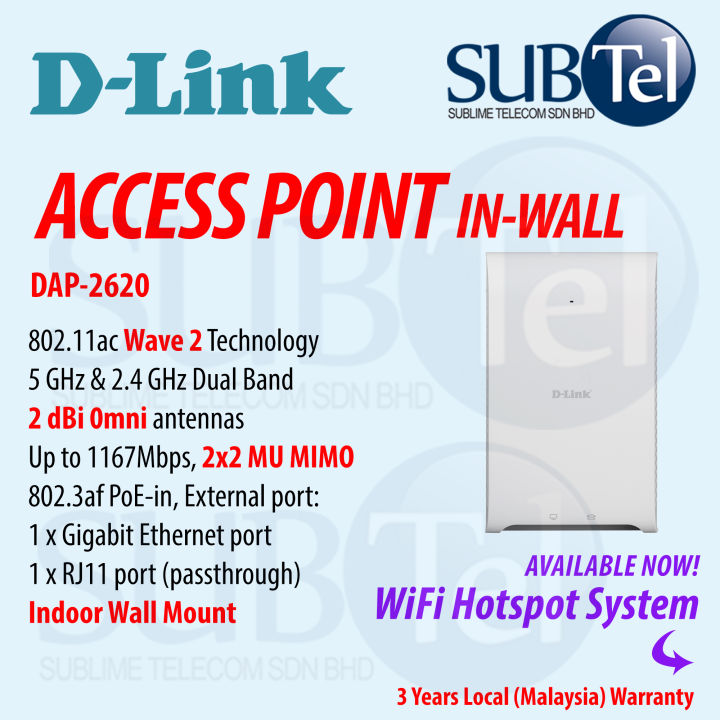 D-Link DAP-2620 2x2 MU MIMO Access Point AP DAP Indoor DAP-2620/DL Wave ...