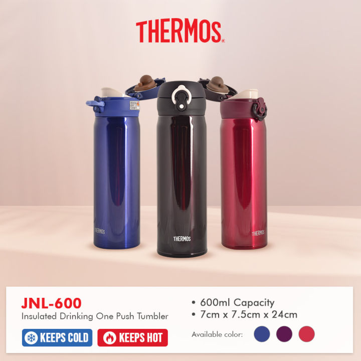 Thermos® Water Bottle JNL-600 Insulated Drinking One Push Tumbler Hot and Cold 600ml Blue ...
