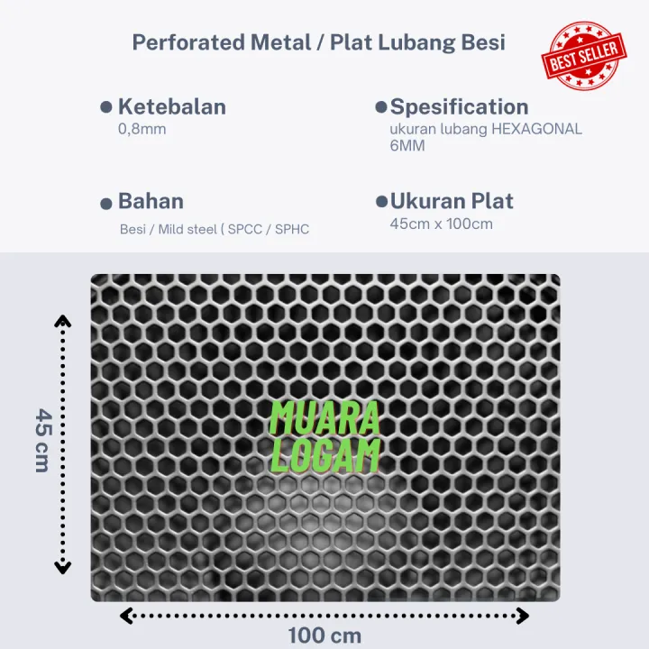 Plat besi ram speaker 45 cm x 100 cm hexagonal 6 mm | Lazada Indonesia