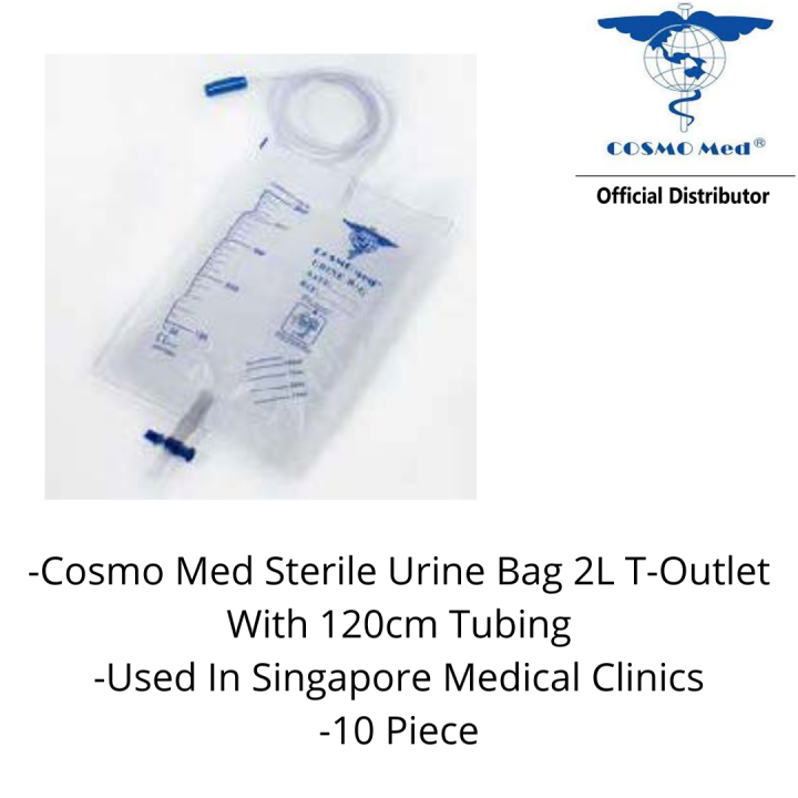 Cosmo Med Sterile Urine Bag 2L T-Outlet With120cm Tubing & Urine Bag ...