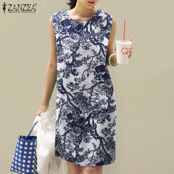HijabFab ZANZEA Women Boian Sleeveless O-Neck Dress Vintage Beach ...