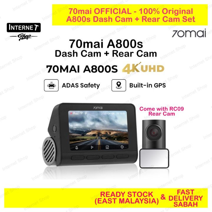 70mai A800S 4K Dash Cam Rear Cam Dual Vision Global Version A800 Adas Parking App Control GPS ...