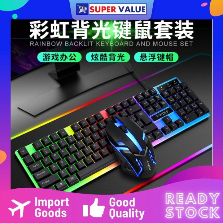 T Wolf Gaming Keyboard Tf230 V1 Gaming Keyboard Gaming Mouse Led Backlight Like Lazada
