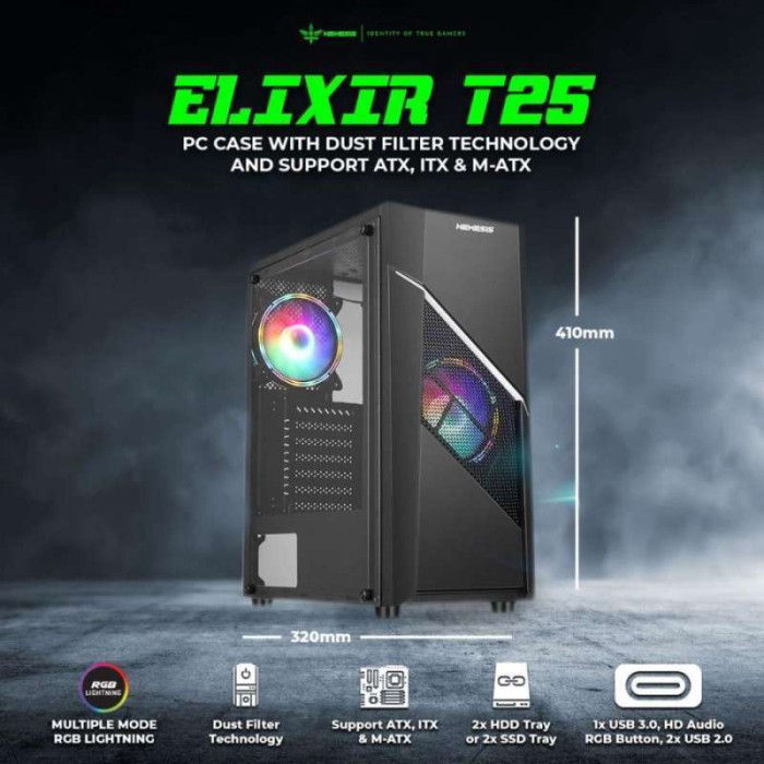 Casing Gaming NYK Nemesis T25 Elixir With Fan Case - hitam | Lazada ...