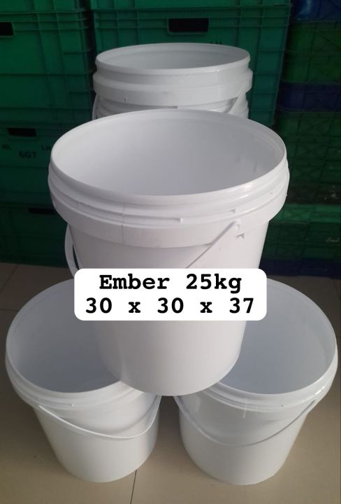 ember putih polos bersih 25kg / Pail plastik 25kg bekas cat + tutup ...