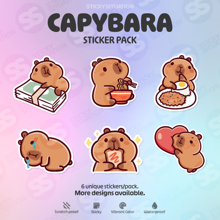 Capybara Sticker Pack (6 Unique Designs) – Cute Animal Stickers for ...