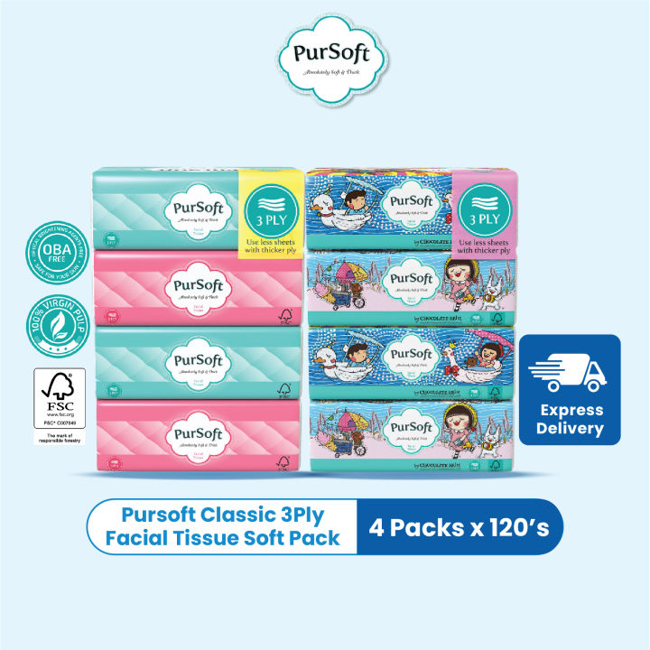 Pursoft Classic 3Ply Facial Tissue Soft Pack Face Tissue Tisu Muka ...