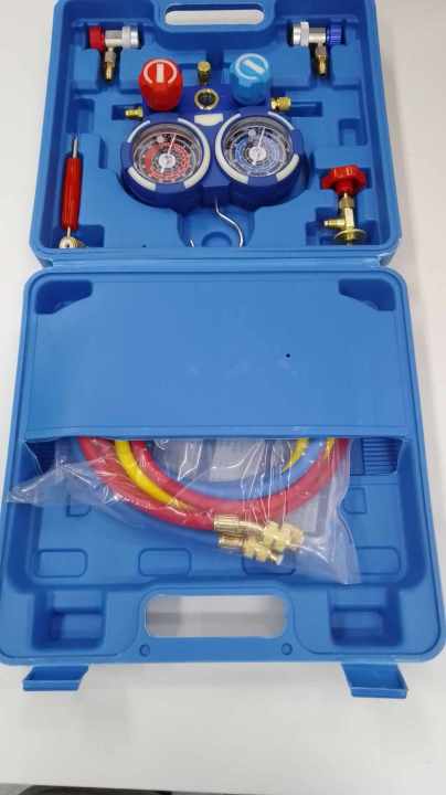 【FULL SET】 VALUE R410A R32 Meter +Hose AIRCOND PRESSURE GAUGE premium ...