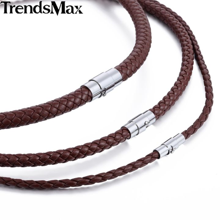 Man-made Leather Necklace Choker Black Brown Braided Rope Chain for Men ...