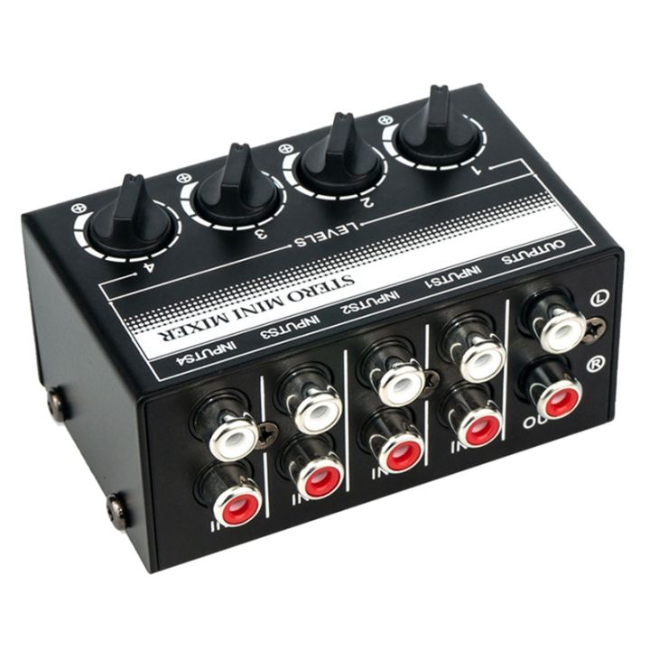 4 Channel Stereo Audio Mixer Support RCA Input and Output Mini Passive ...