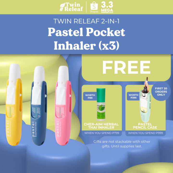 HoyjPASTEL Pocket Inhaler (x3) [Menthol Vapors, Relieves Nasal ...