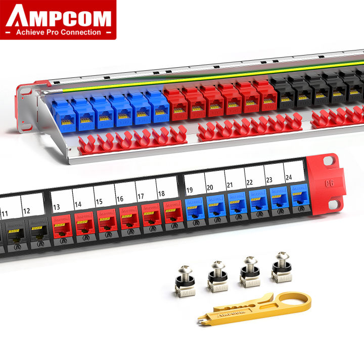 AMPCOM Patch Panel, 24 Port Patch Panel Pass Through, RJ45 Unshielded ...