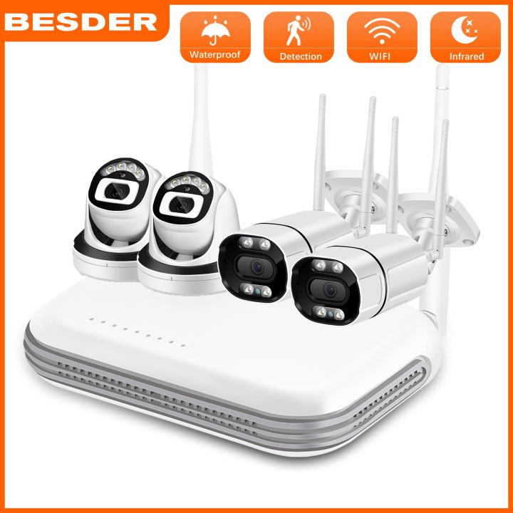 BESDER 4CH Wireless CCTV System 3MP HD Mini NVR AI Audio Bullet IP ...