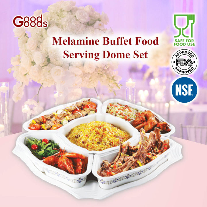 [MY STOCK] Melamine 16pcs Party Set Rotating Buffet Food Serving Dome ...