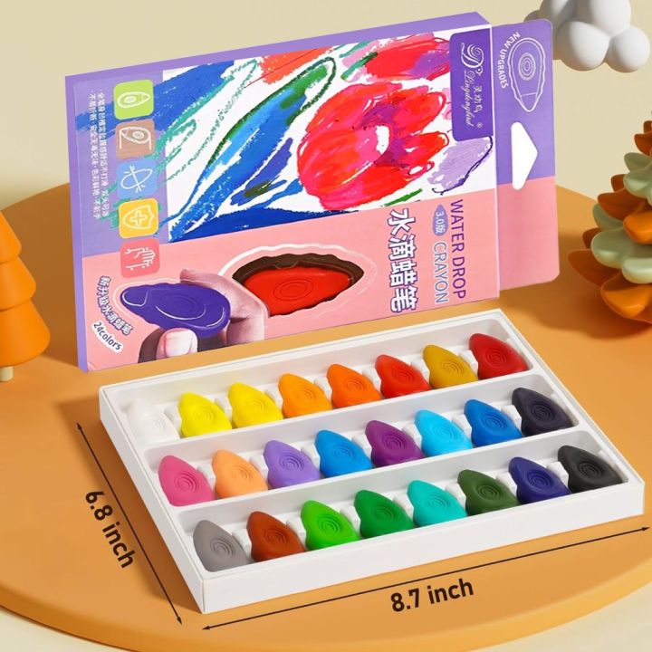 Easy Grip Water Drop Shape Crayons Set 12/24Colors Safe Non-Toxic ...