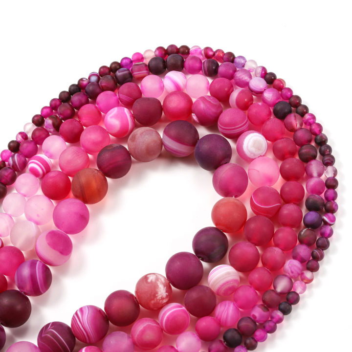 1Strand/lot Rose Red Matt Natural Stone Stripe Agates Round Loose Beads ...