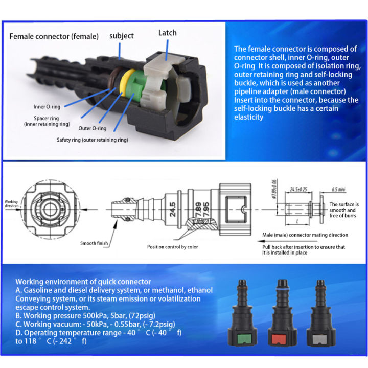 Car Fuel Line Quick Connect Hose Coupler ID8 7.89 Rubber Nylon Oil Line ...