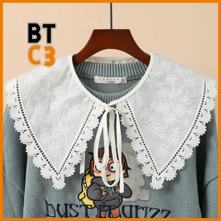 BTC3 แต่งระบายลูกไม้ ปกเสื้อปลอม ผ้าจีบสองชั้น ผ้าพันไหล่ กลวงออก ผ้าคลุมไหล่แบบพัน สำหรับ ...