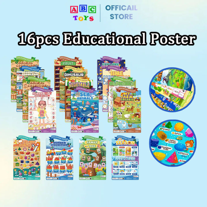 16pcs Chart for Kid Educational Set Wall Colors Numbers Alphabet Chart ...