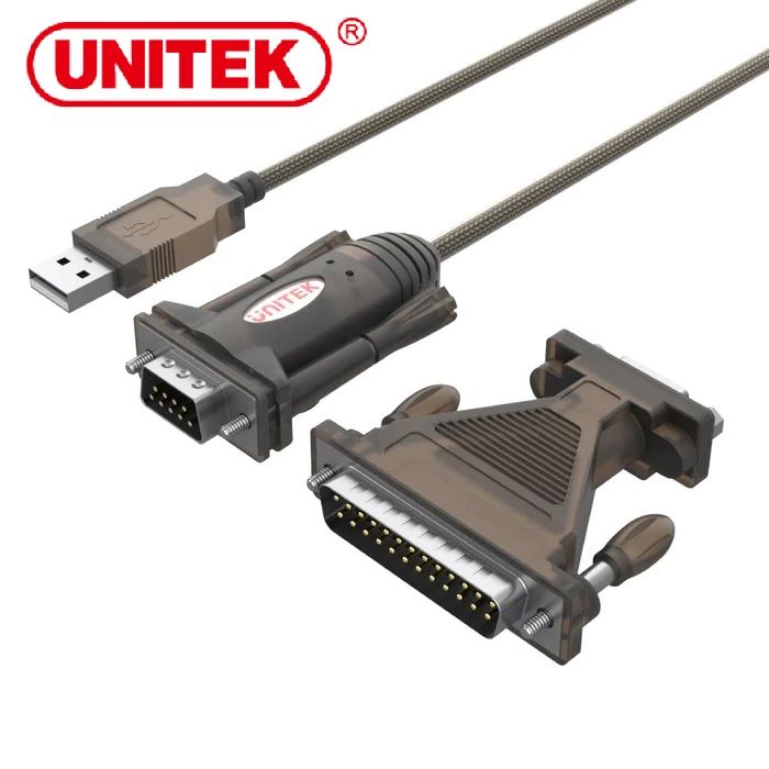 Cáp chuyển đổi USB to Serial RS232 DB9F to DB25M Adapter (USB to COM) 1m5 Cable Unitek Y-105A ...