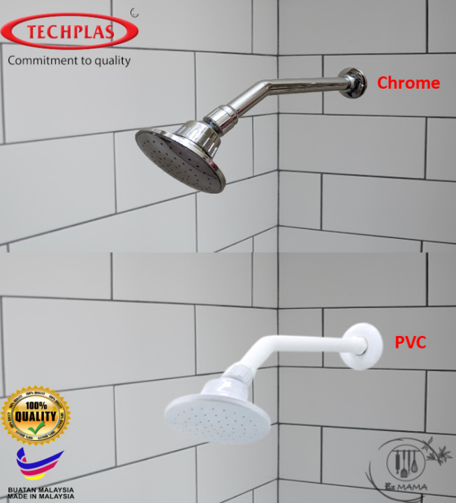 Techplas Shower Rose c/w Arm & Flange Plastic Shower Rose Set Chrome ...