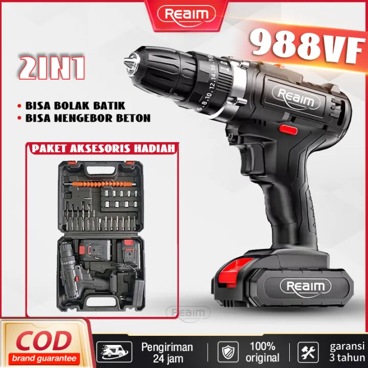 Reaim Mesin Bor Cordless Impact Drill Baterai Bor Impact Cordless Besi ...