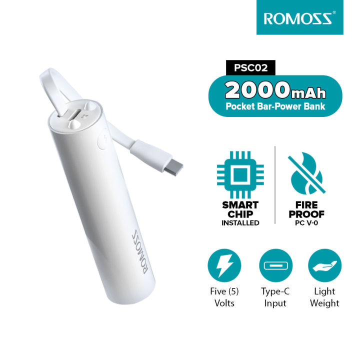 【COD+การจัดส่งในประเทศไทย】Romoss PSC02 7.4W 2000 mAh Pocket-Bar ...