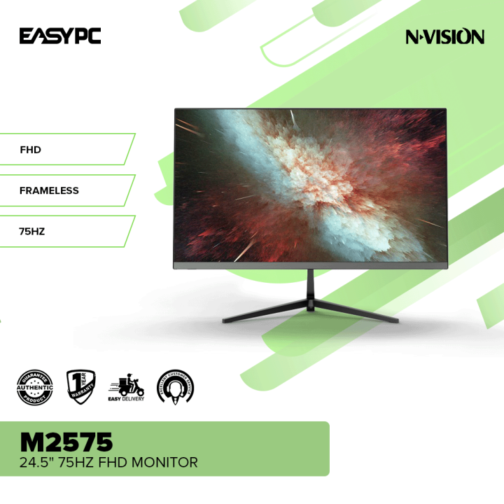 EasyPC | Nvision M2575 24.5 75HZ FHD Monitor| Black| For Desktop PC and ...