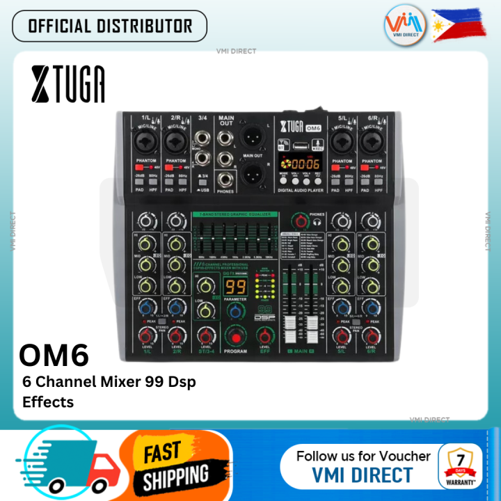 Xtuga Om6 Professional 6 Channel Audio Mixer with 16 DSP Effects Audio Mixer Portable Sound ...