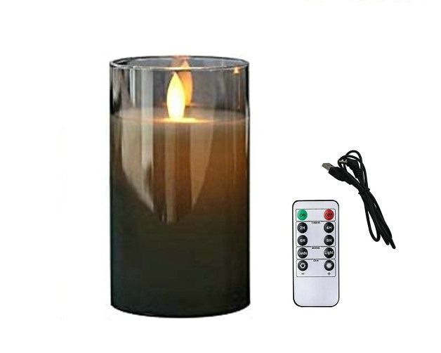 USB Rechargeable LED Flameless Pillar Candle Light Flickering Moving ...