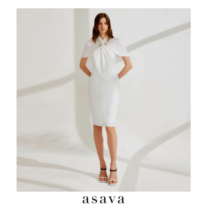 [asava ss23] Asava Draped Cape Dress เดรสผู้หญิง แขนเคป แต่งเดรป ...