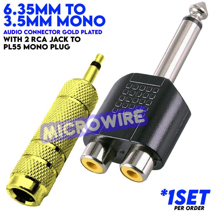 MW Gold-Plated 6.35mm Female to 3.5mm TS Mono Male Plug Connector with ...