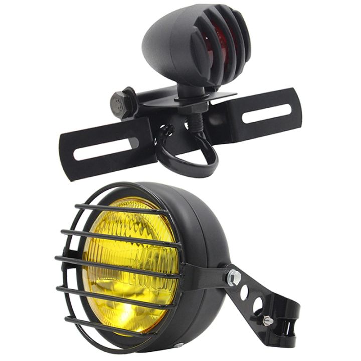6.5Inch Retro Motorcycle Amber Headlight Grill Side Mount Cover with ...