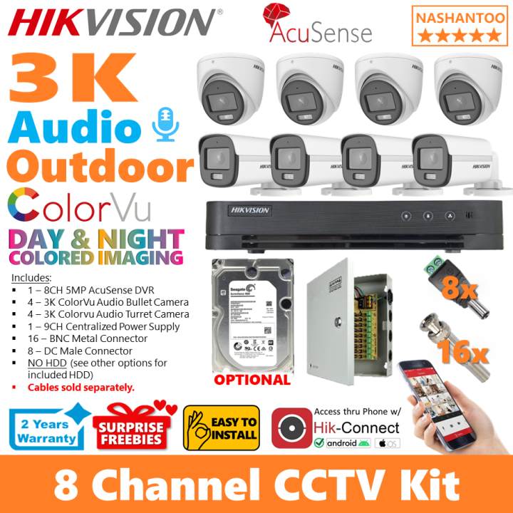 HIKVISION 8CH 3K(New 5MP 16:9) 8Cameras CCTV Package ColorVu Audio ...