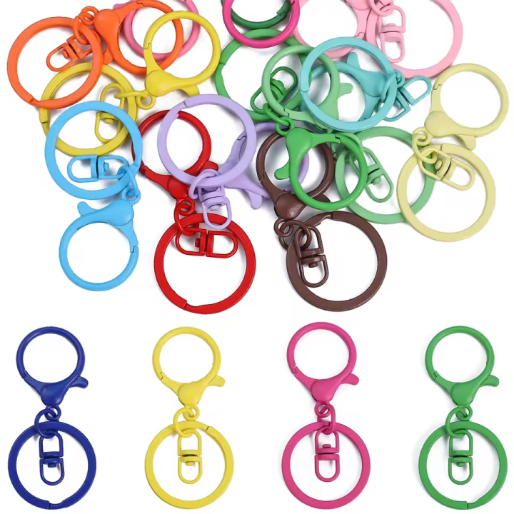 10pcs Keychain Lobster Buckle With Snap Ring Flat Ring Color Painted ...