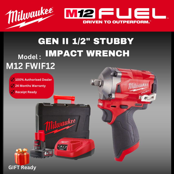 Milwaukee M12 1/2" Stubby Impact Wrench / FIWF12 / Cordless Impact ...