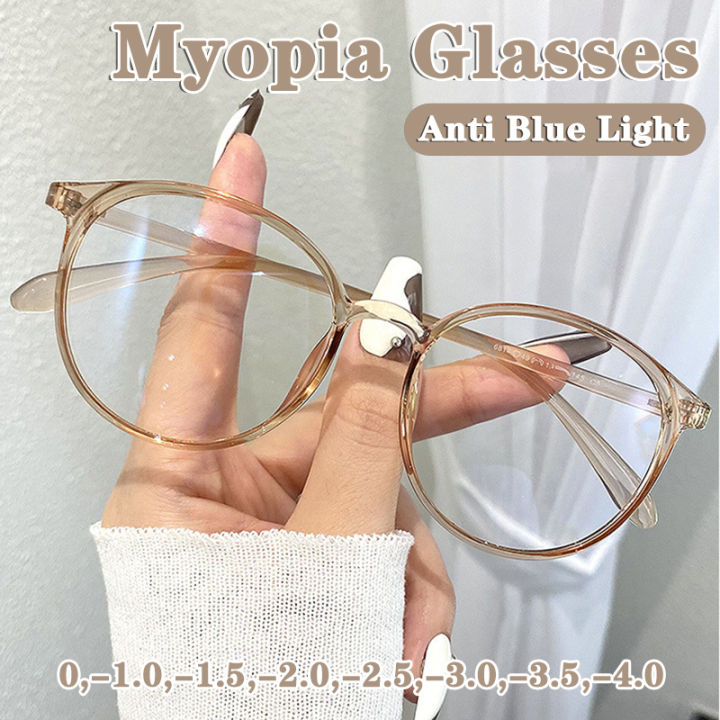 Myopia Glasses Women Anti-Blue Light Nearsighted Glasses Round Frame ...