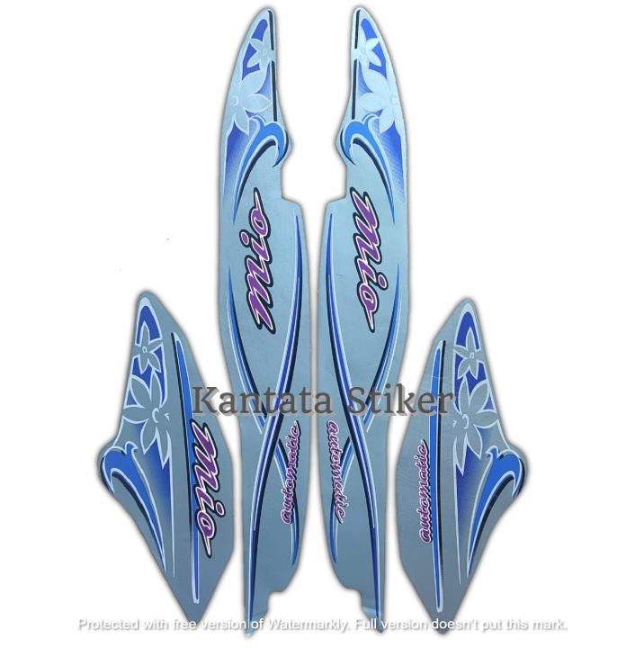 STIKER STRIPING LIS LES BODY MOTOR YAMAHA MIO SPORTY 2004 BIRU SILVER ...