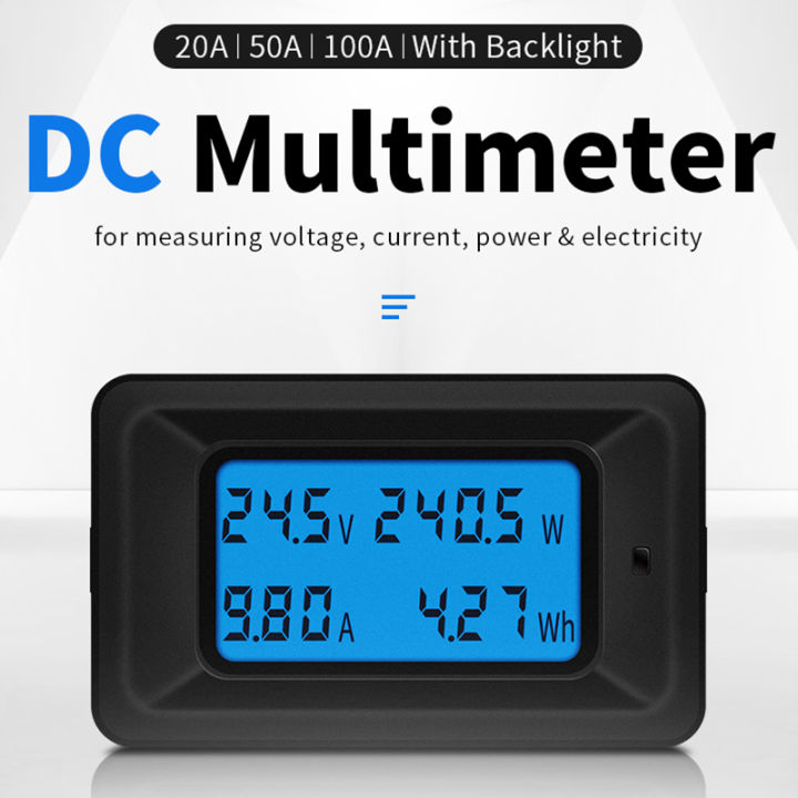 LCD 4 in 1 Voltmeter Ammeter 20A/50A/100A Digital DC 8-100V DC Voltage Current Power Energy ...