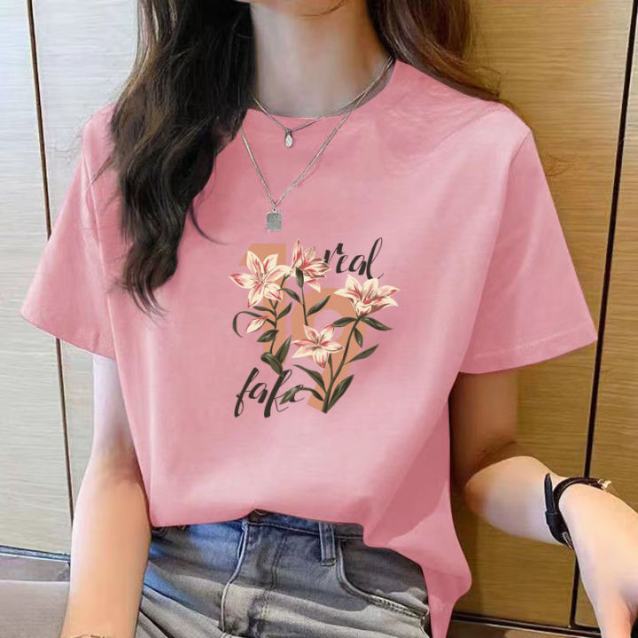 woman t shirt summer new simple casual fashion t-shirt black printed short sleeve oversized t ...