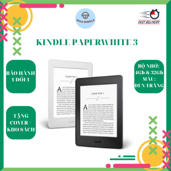 Máy đọc sách Kindle Paperwhite 3 (Gen 7th), Có 4 Đèn Nền, Màn Hình 6 ...